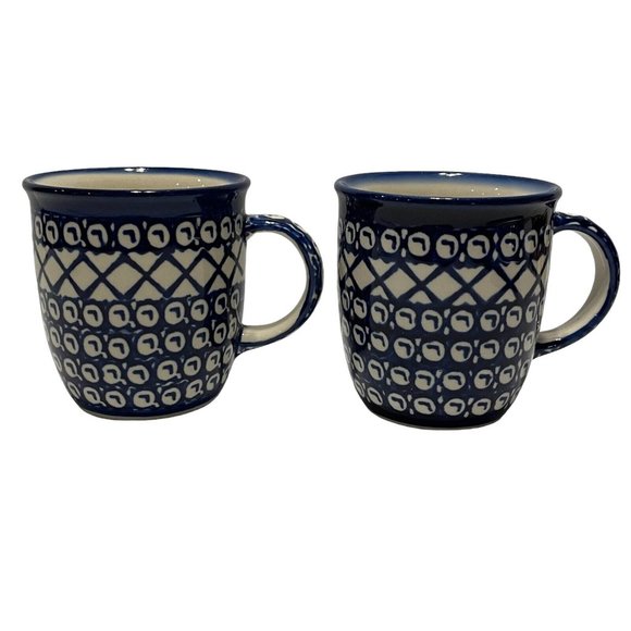 Boleslawiec | Dining | 2 Boleslawiec Polish Pottery Blue Diamond Coffee ...